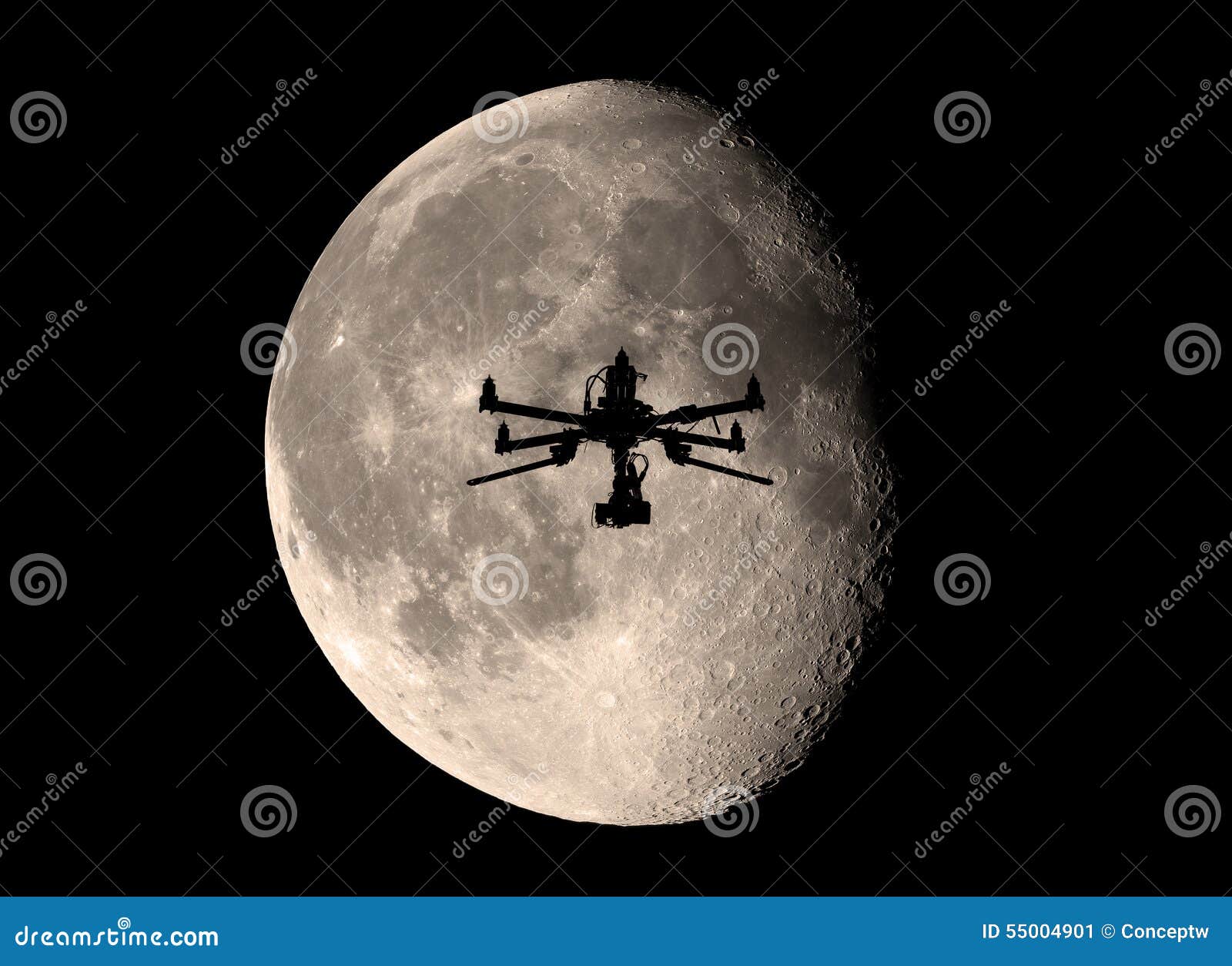 Black drone on the moon stock image. Image of machine - 55004901