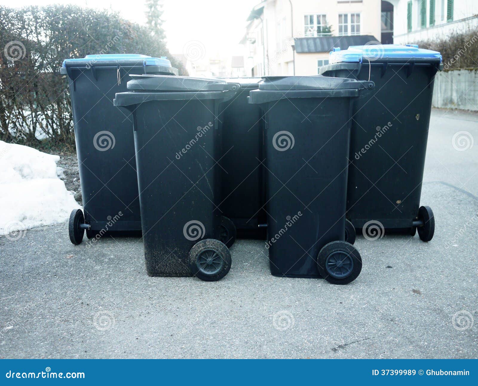 Black Dustbin Standing Street Stock Image - Image of garbage ...