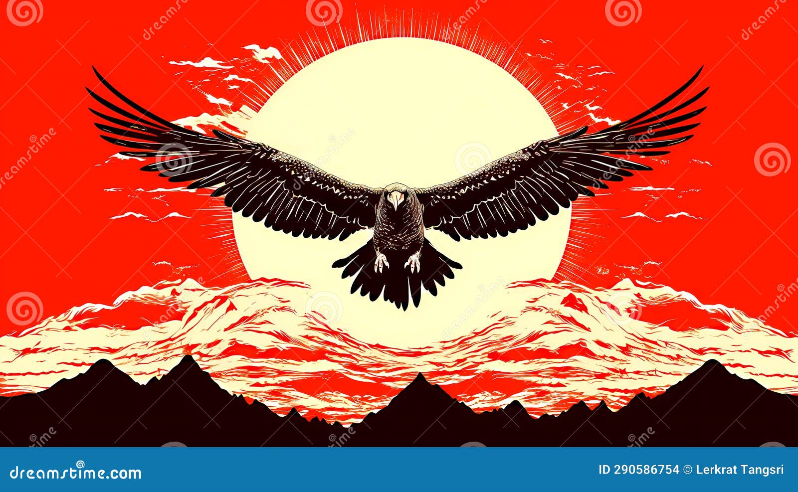 Black eagle flying red sun stock illustration. Illustration of ...