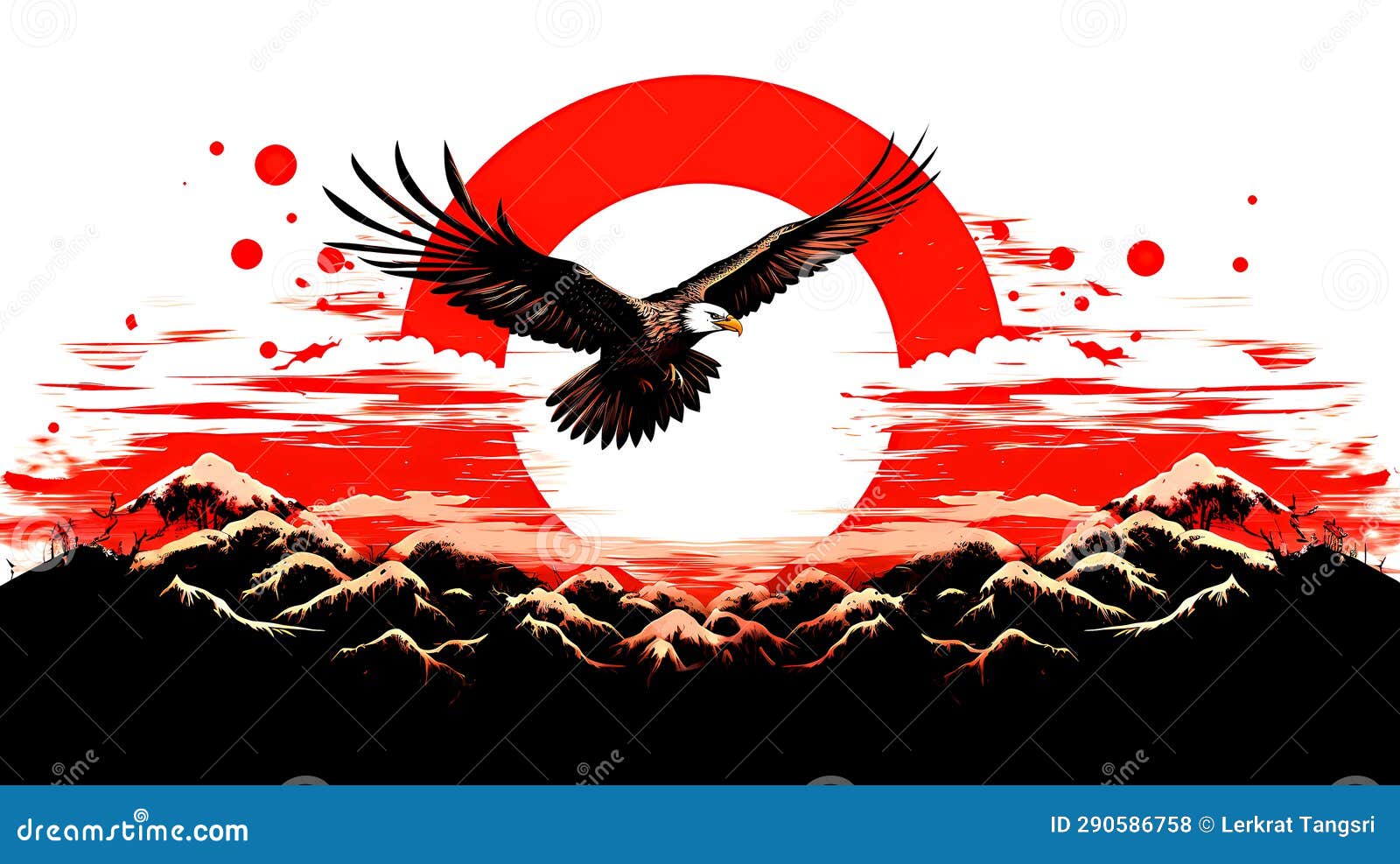 Black eagle flying red sun stock illustration. Illustration of logo ...