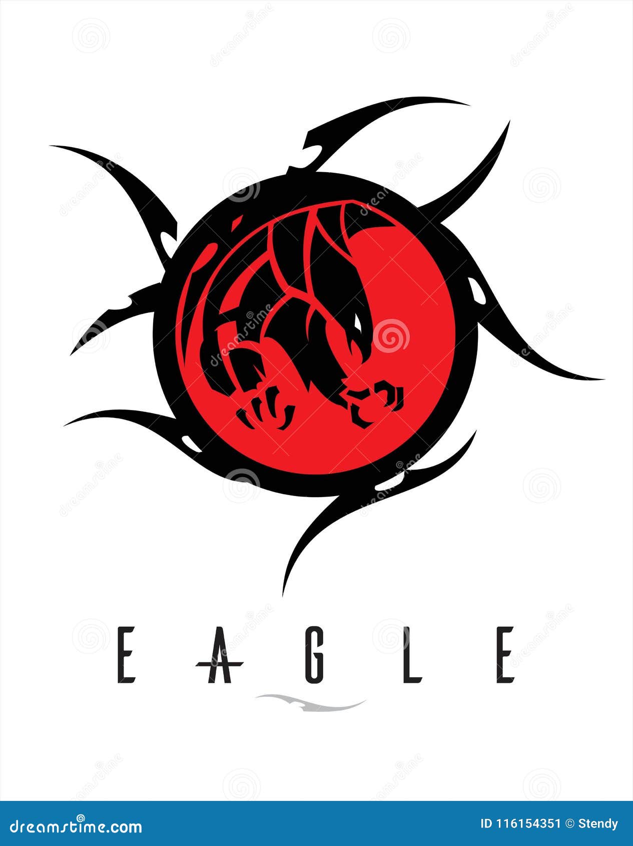 Black Eagle with the Sharp Big Claw on the Red Circle Tribal. Stock ...