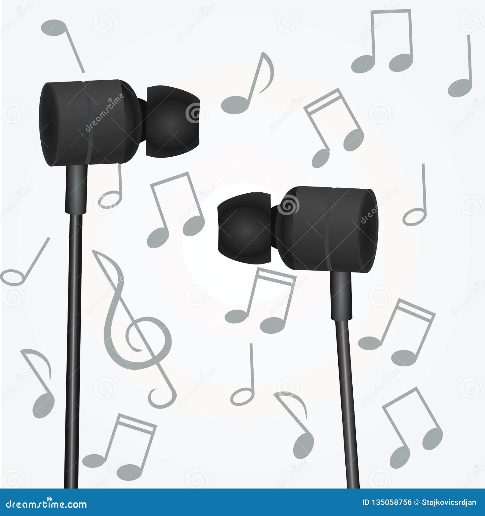 Black earphones with notes stock vector. Illustration of note - 135058756