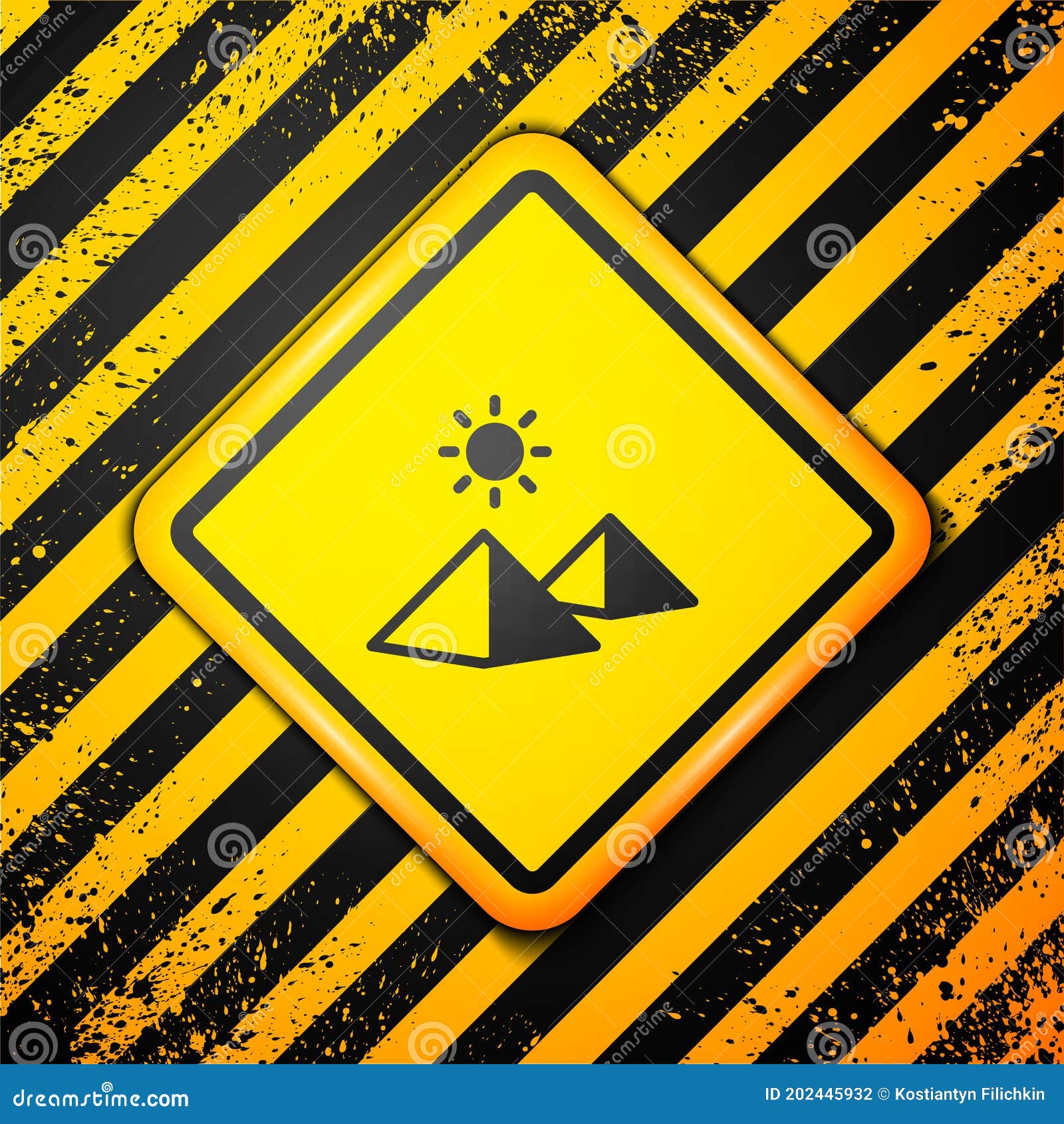 Black Egypt Pyramids Icon Isolated on Yellow Background. Symbol of ...