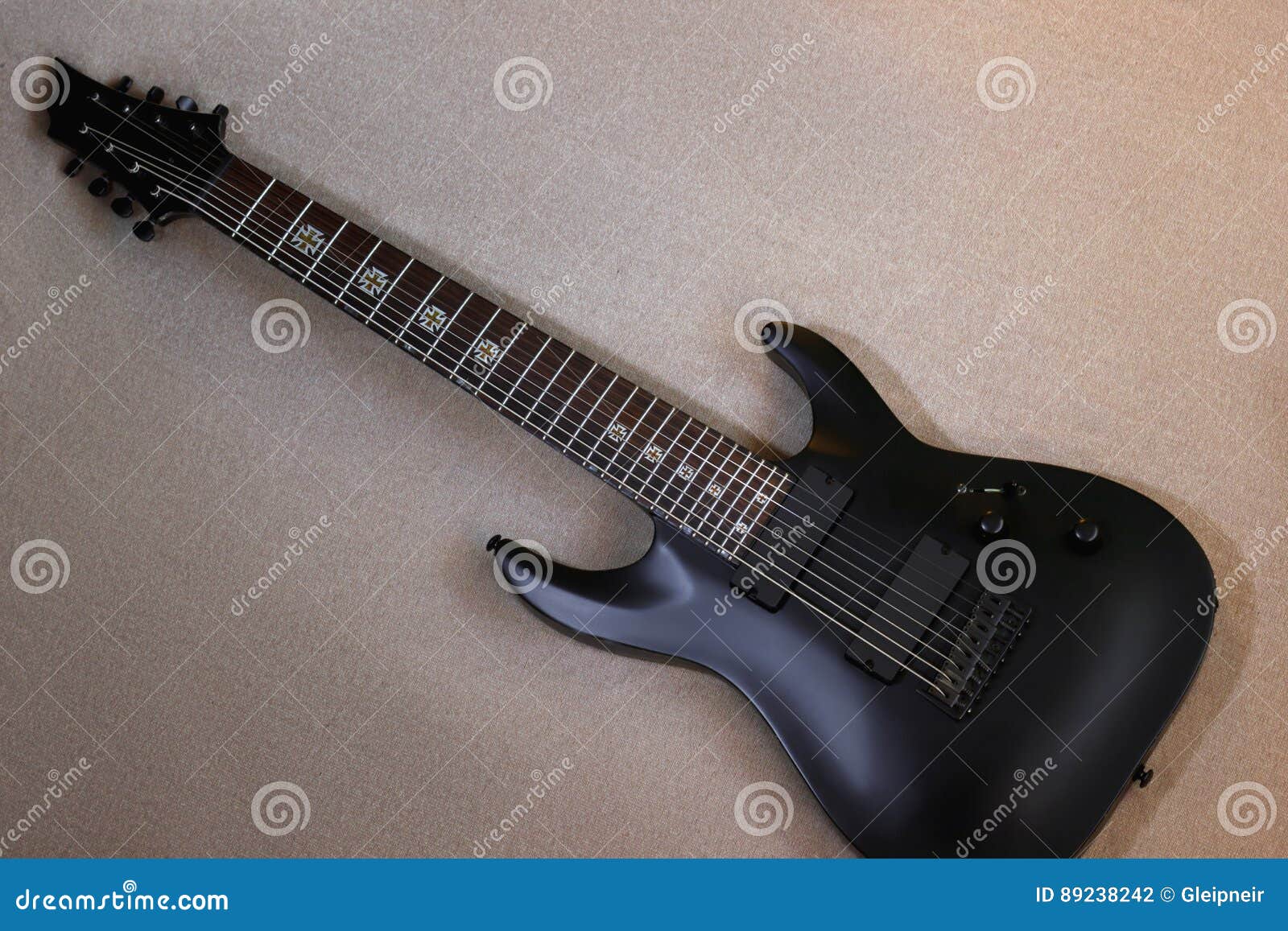 Black Eight String Electro Guitar Stock Photo - Image of maple ...