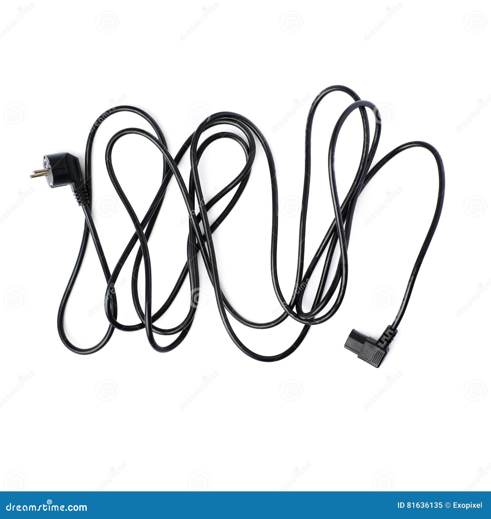 Black Electric Computer Cable Isolated Over White Background Stock ...