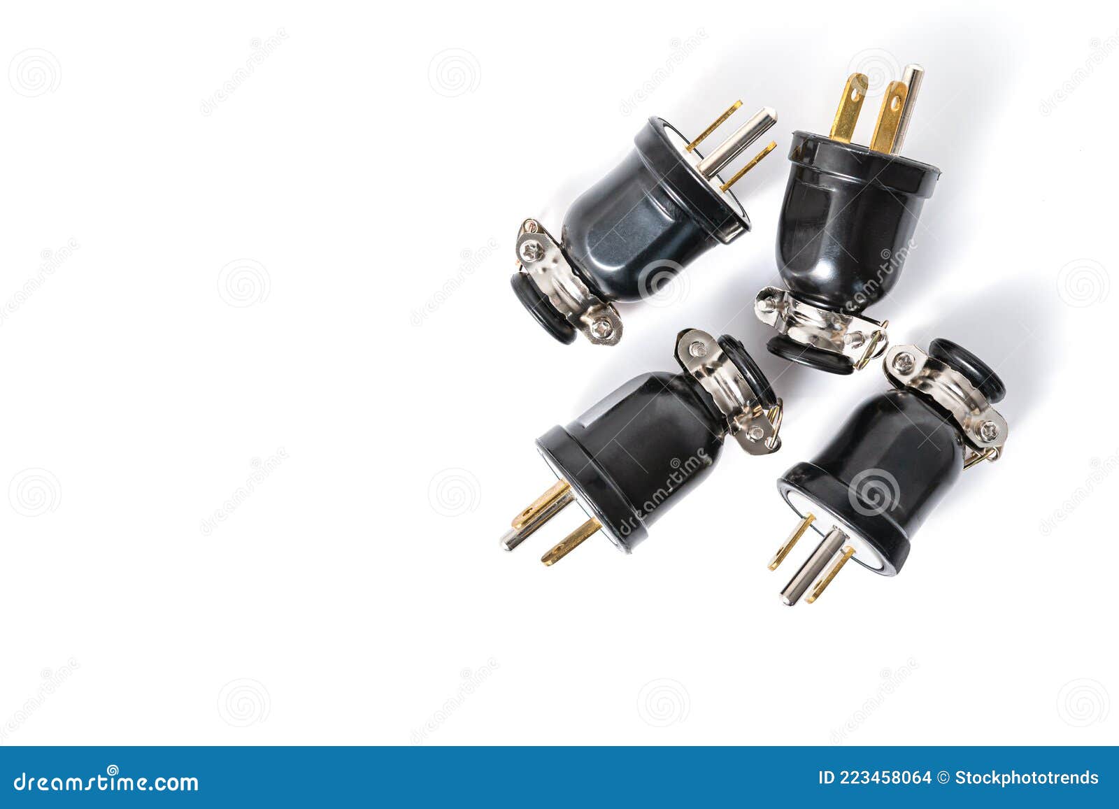 Black Electric Connect Plugs Isolated on White Background with Copy ...