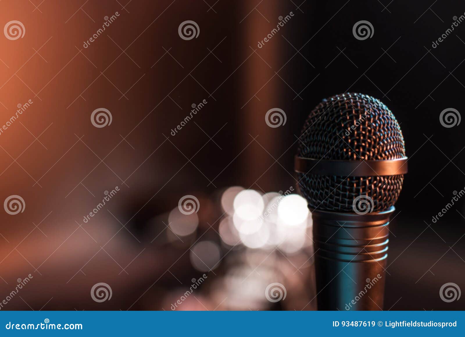 Black Electric Microphone on Empty Stage Stock Image - Image of ...