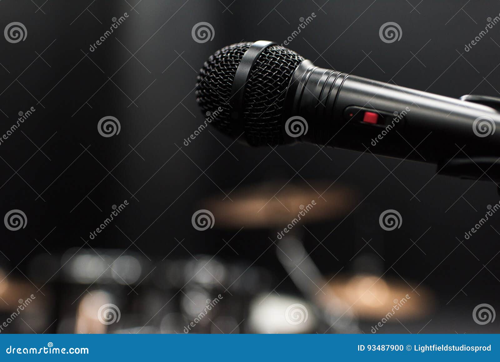 Black Electric Microphone on Empty Stage Stock Photo - Image of ...