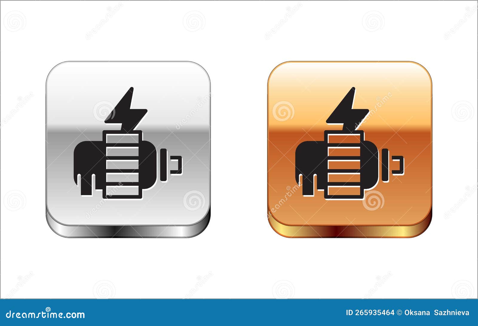 Black Electric Motor Icon Isolated on White Background. Silver and Gold ...