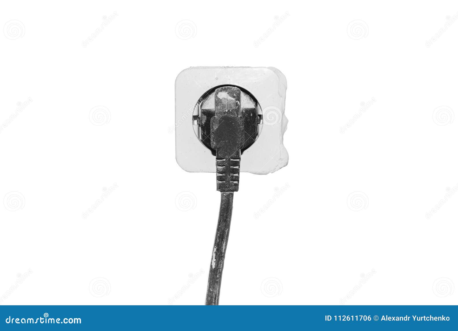 Black Electric Plug in the White Dirty Socket Isolatd on White ...