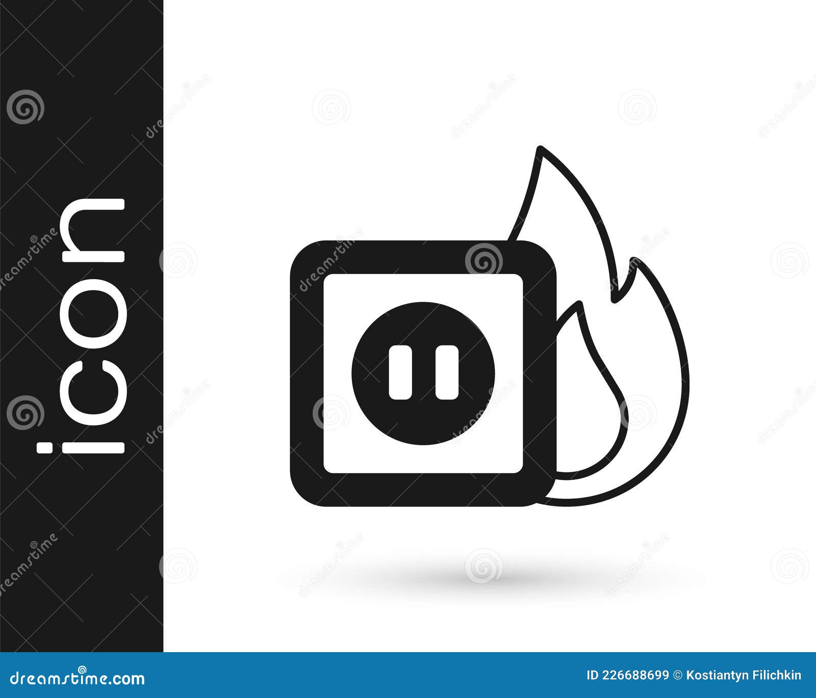Black Electric Wiring of Socket in Fire Icon Isolated on White ...