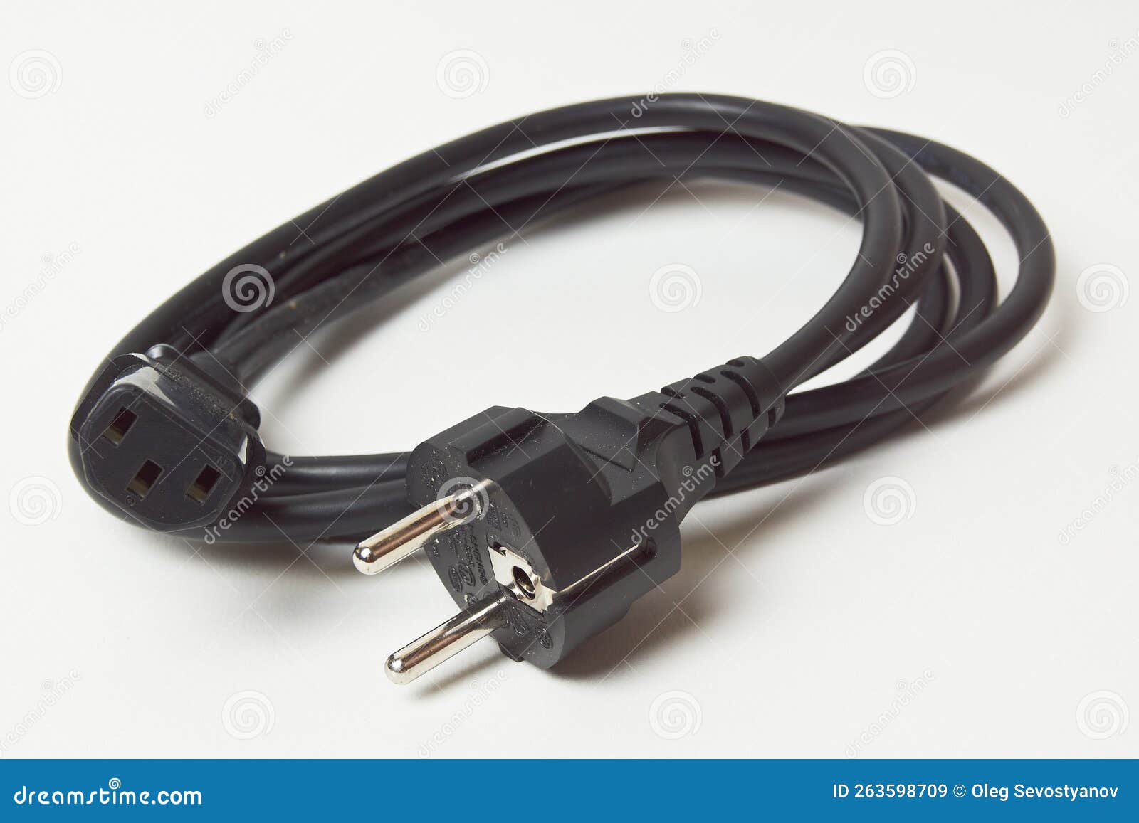 The Black Electrical Cable with the Power Plug is Rolled into a Ring ...