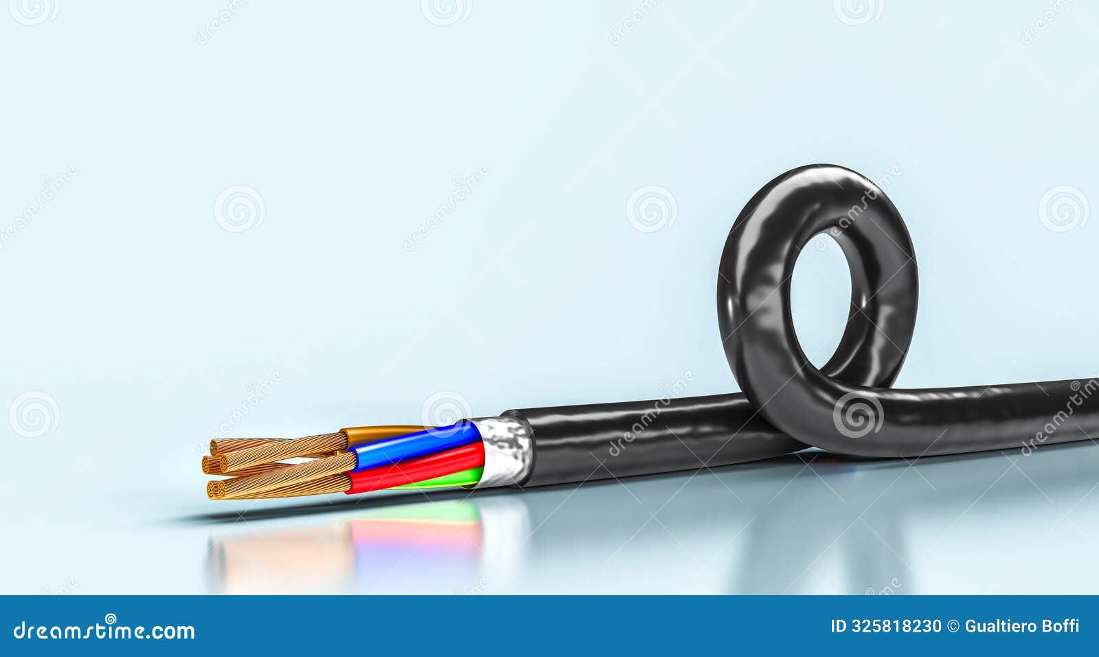 Black Electrical Cable Showing Copper Wires On Blue Background Stock ...