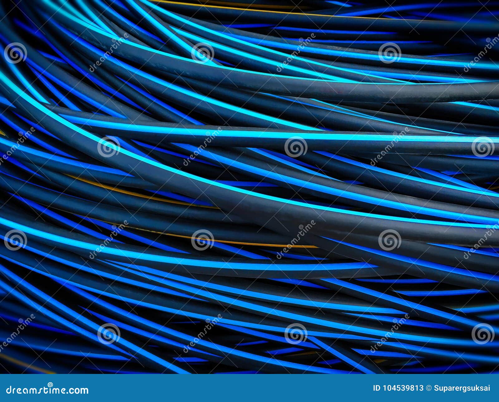Black Electrical Cable Wires with Blue Stripe Background Stock Image ...
