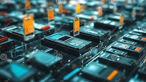 Black Electronic Devices with a Floating Orange Screen Stock ...