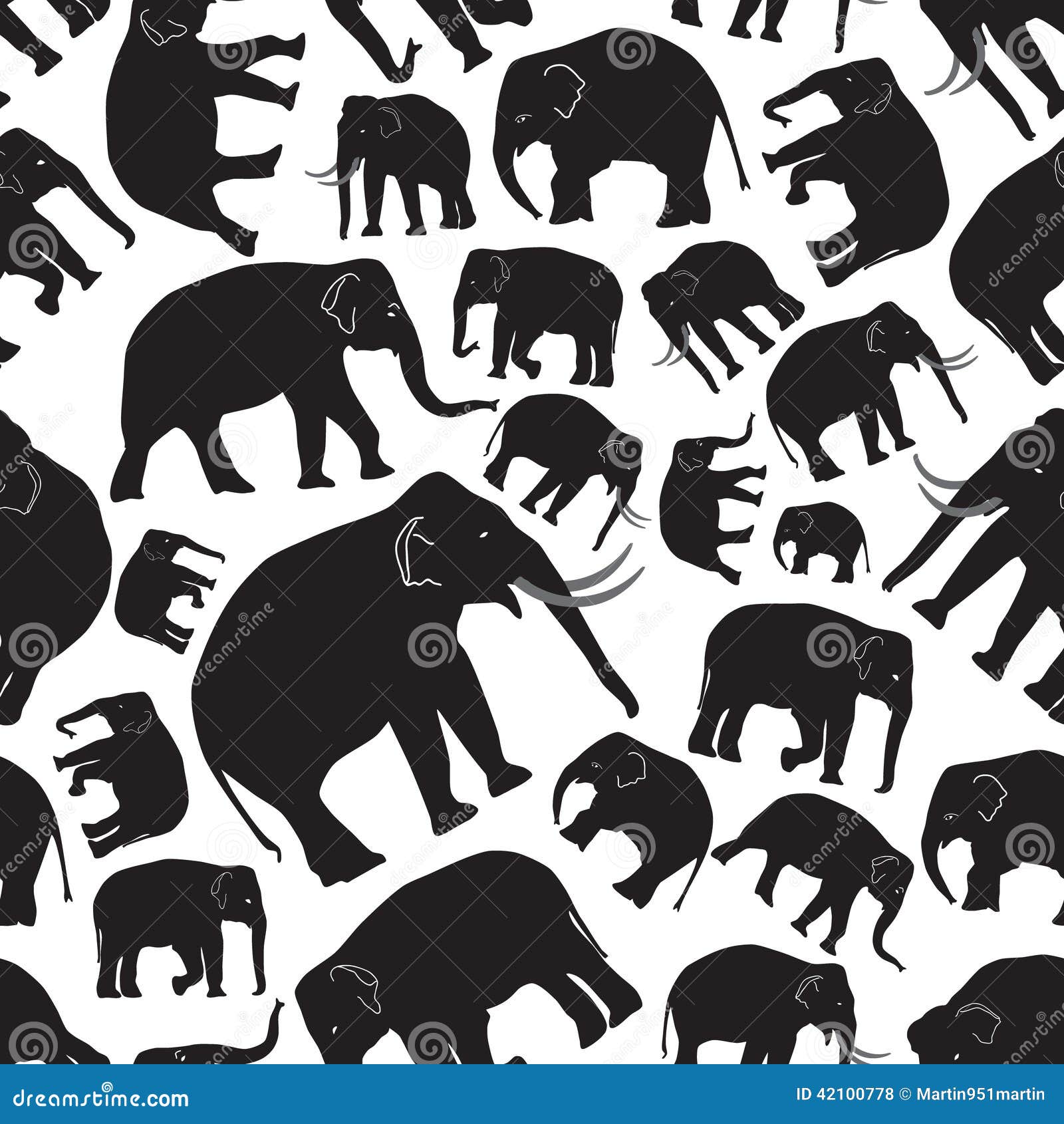 Black Elephants Seamless Pattern Stock Vector - Illustration of head ...