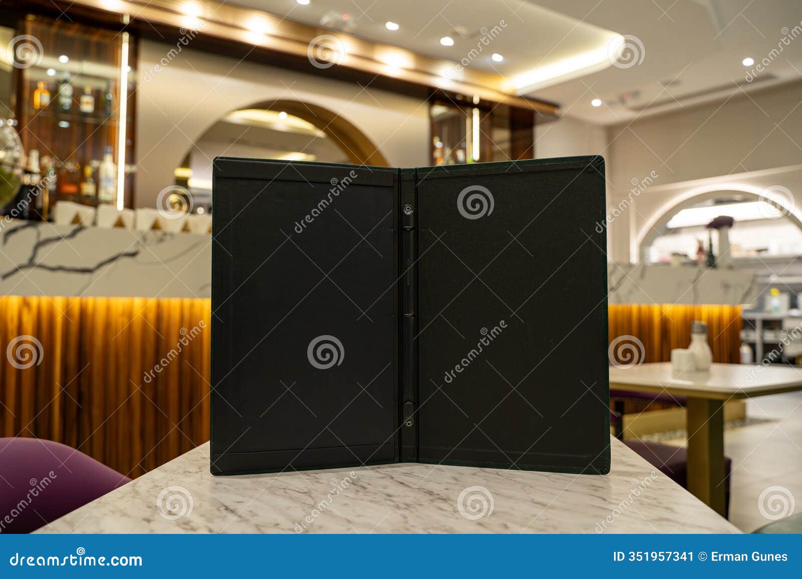 Black Empty Menu on Restaurant Background Stock Image - Image of ...