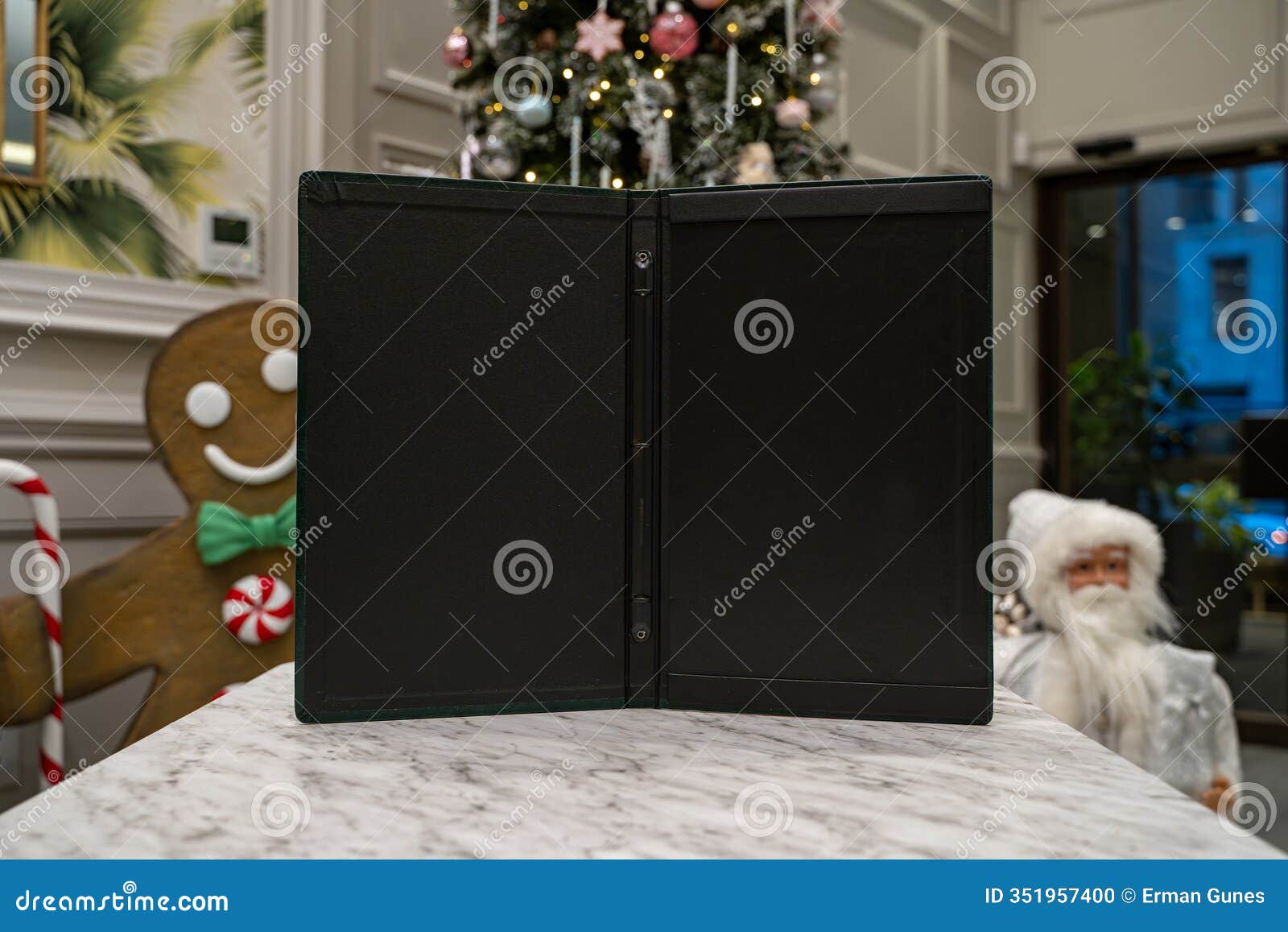 Black Empty Menu on Restaurant Background Stock Photo - Image of ...