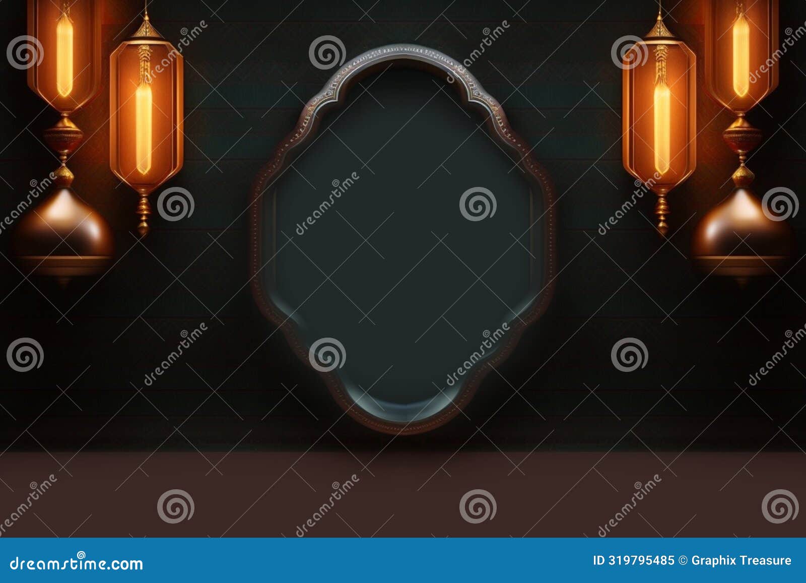 Black Empty Mirror Structure Design. Beautiful Illuminated Lantern ...