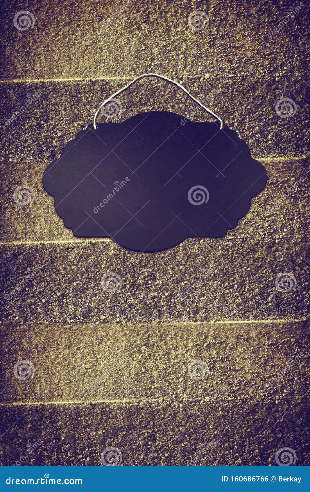 Black Empty Sign Board with String for Hanging Stock Photo - Image of ...