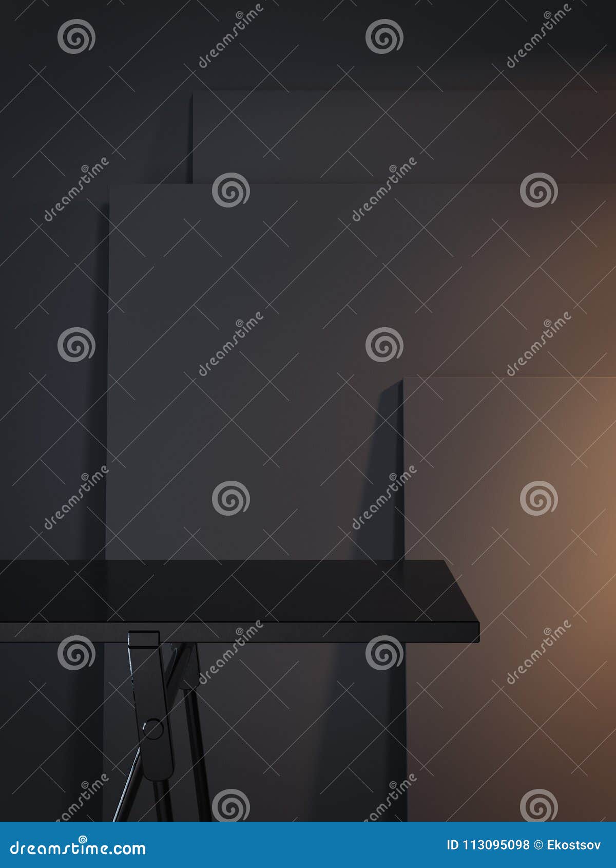 Black Empty Table and Three Dark Picture Frame. 3d Rendering Stock ...