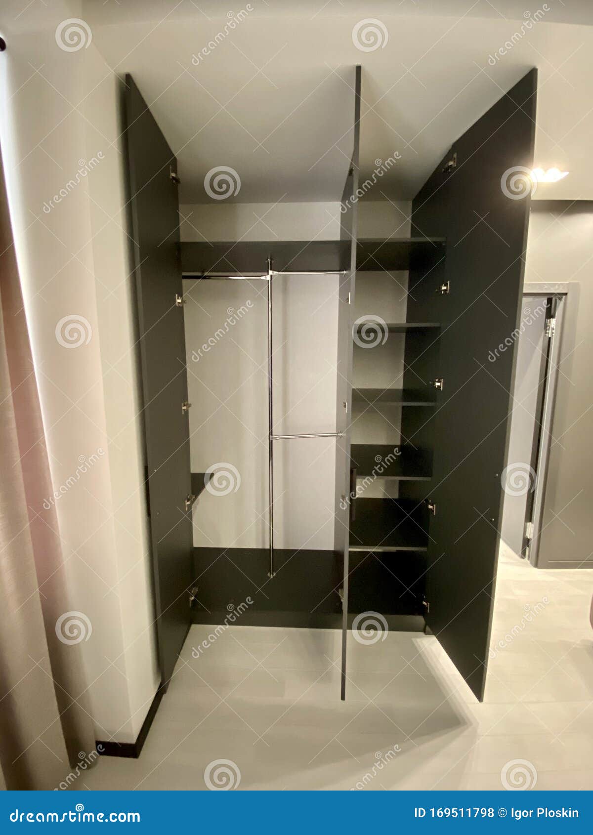 Black Empty Wardrobe in the Bedroom Stock Photo - Image of furniture ...