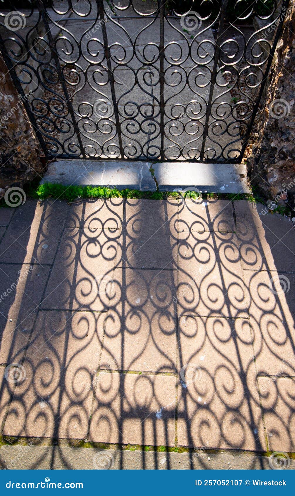 Black Entrance Cast Iron Gate with Shadow on the Ground Stock Image ...