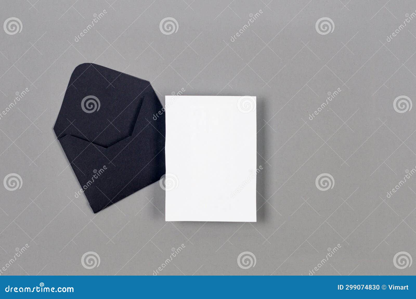 Black Envelope with Empty White Card for Text on Grey Background Stock ...