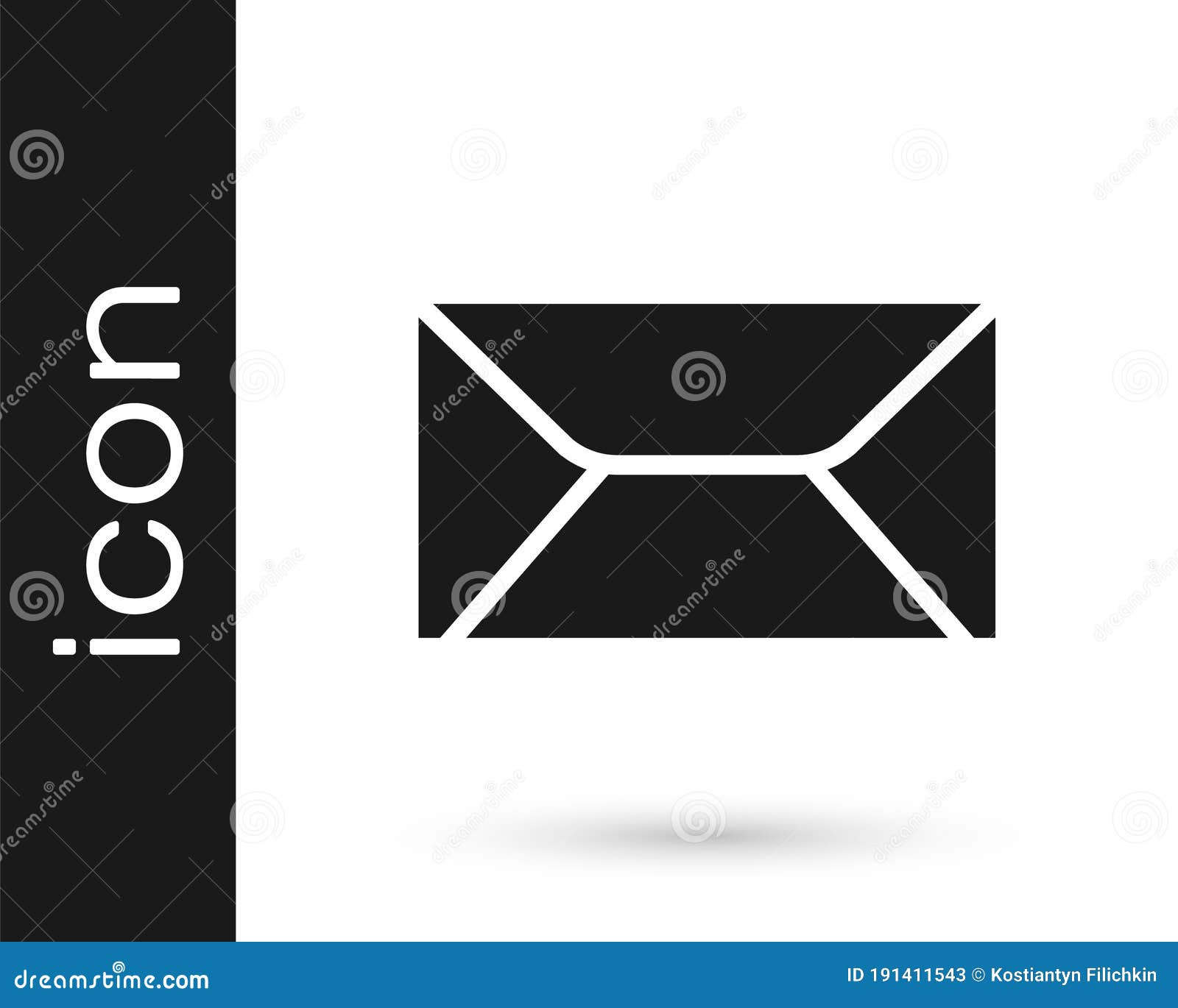 Black Envelope Icon Isolated on White Background. Email Message Letter ...