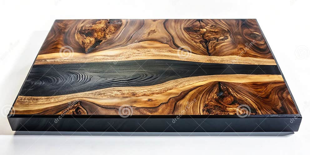 Black Epoxy Resin Panel with Walnut, Texture for Design Stock ...