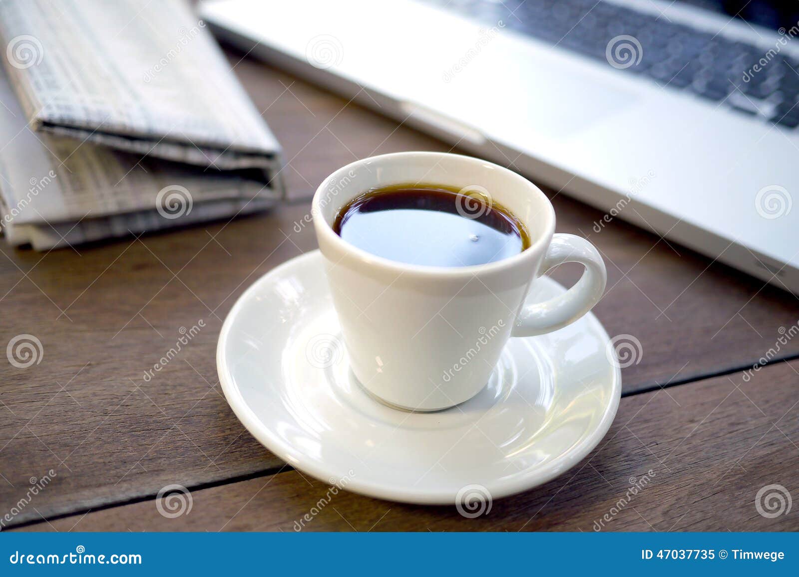 Black Espresso Cup of Coffee with Newspaper and Computer Stock Image ...