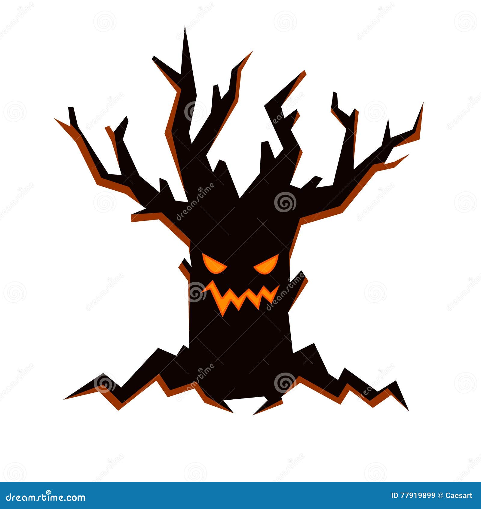Black Evil Tree with Scary Smiling Face, Fire Inside and Bare Branches ...