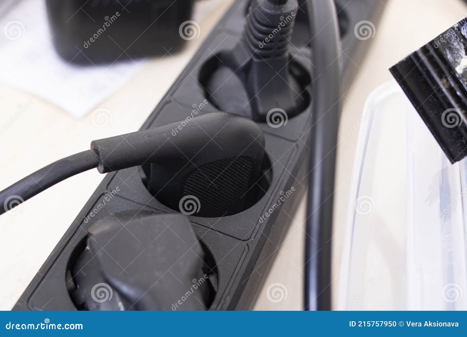 Black Extension Cord with Button and Wires on White Background Stock ...