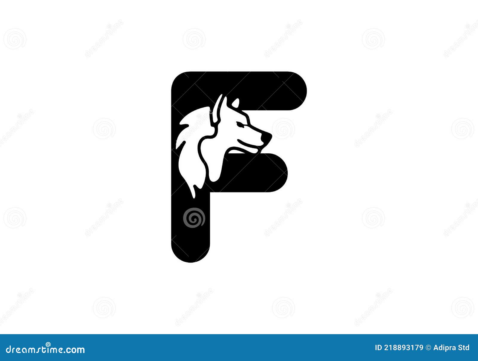 Black F Initial Letter with Wolf Head Stock Vector - Illustration of ...