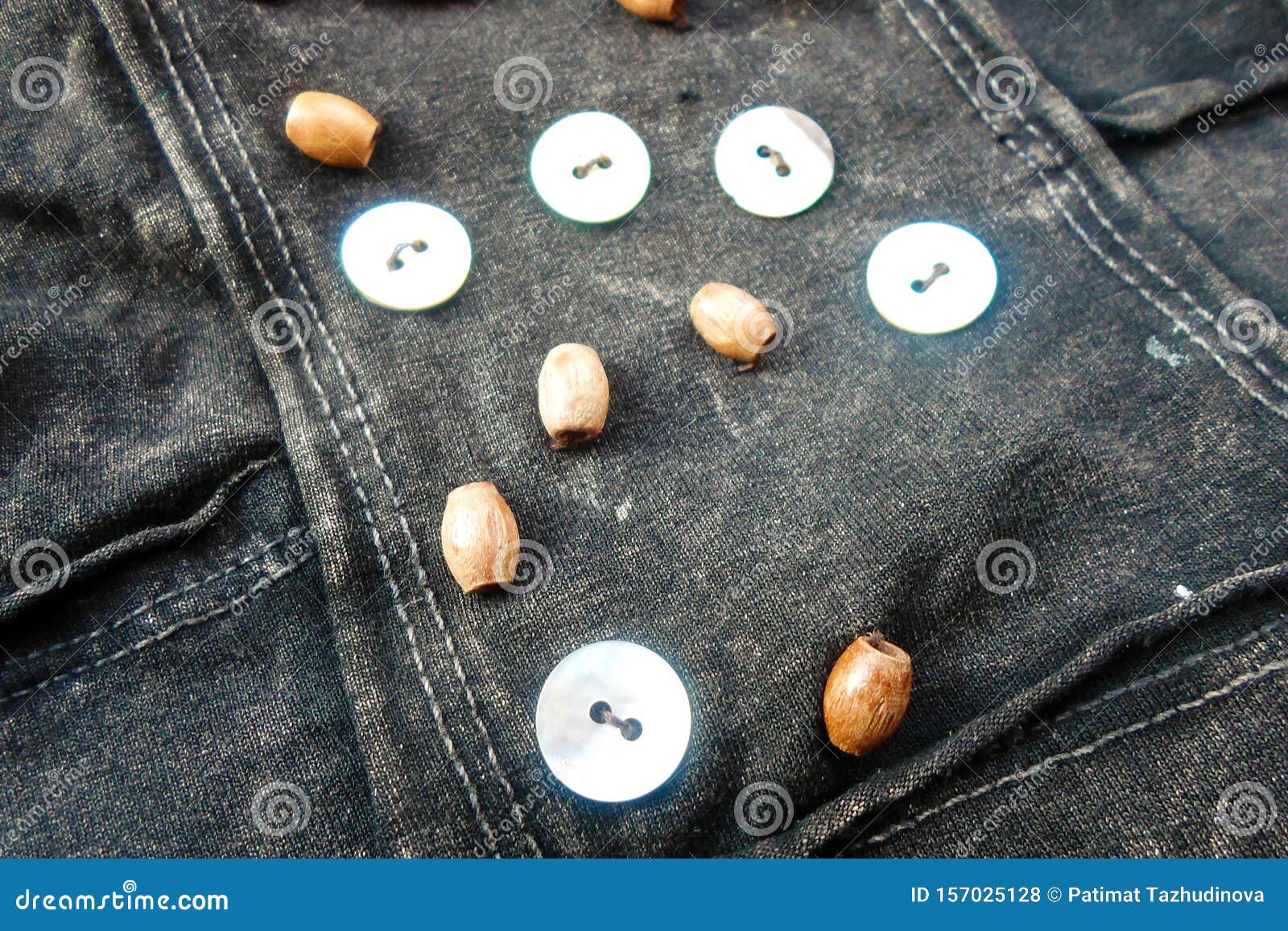 Black Fabric with Buttons. Many Buttons on the Jacket Stock Photo ...