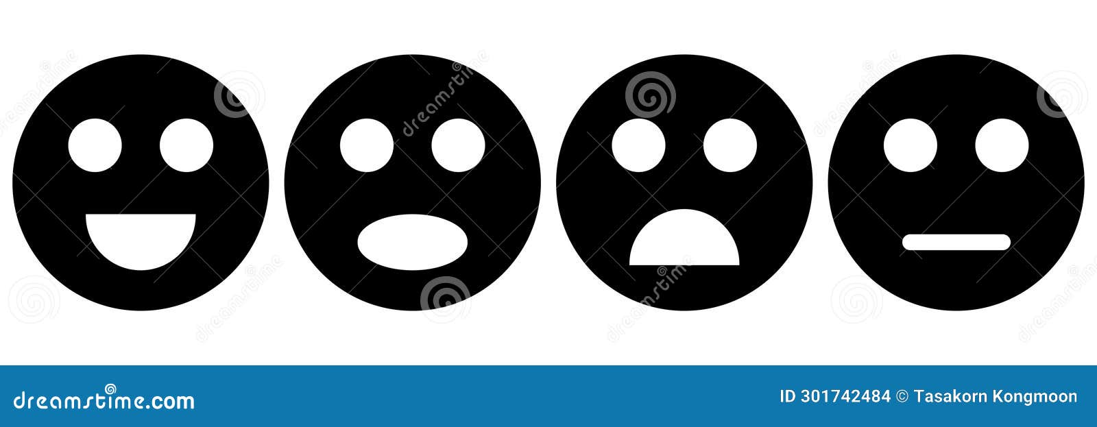 Black Face Emotion On White.happy,wow,unhappy,moderate,vector ...