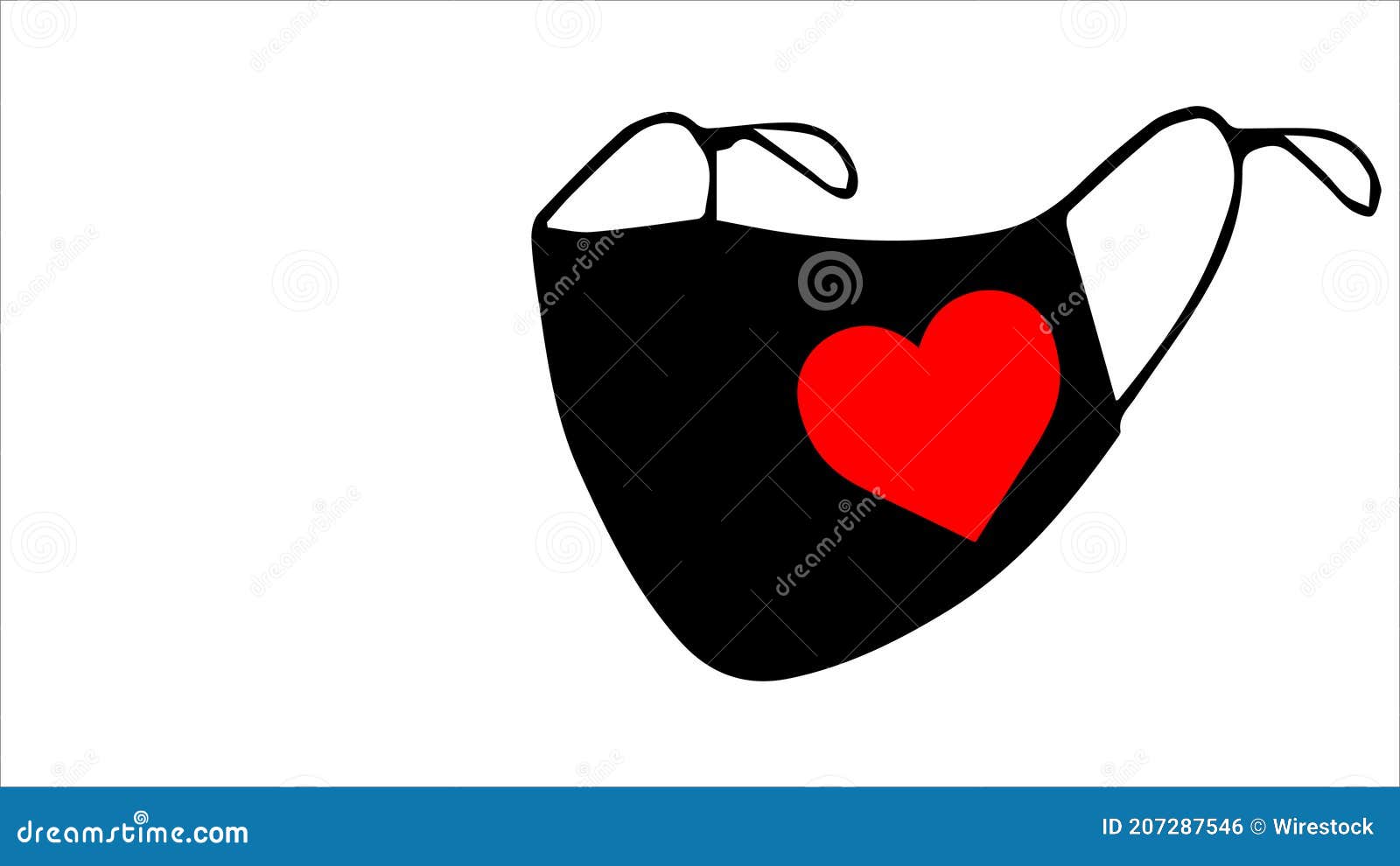 Black Face Mask with a Red Heart Print Isolated on a White Background ...