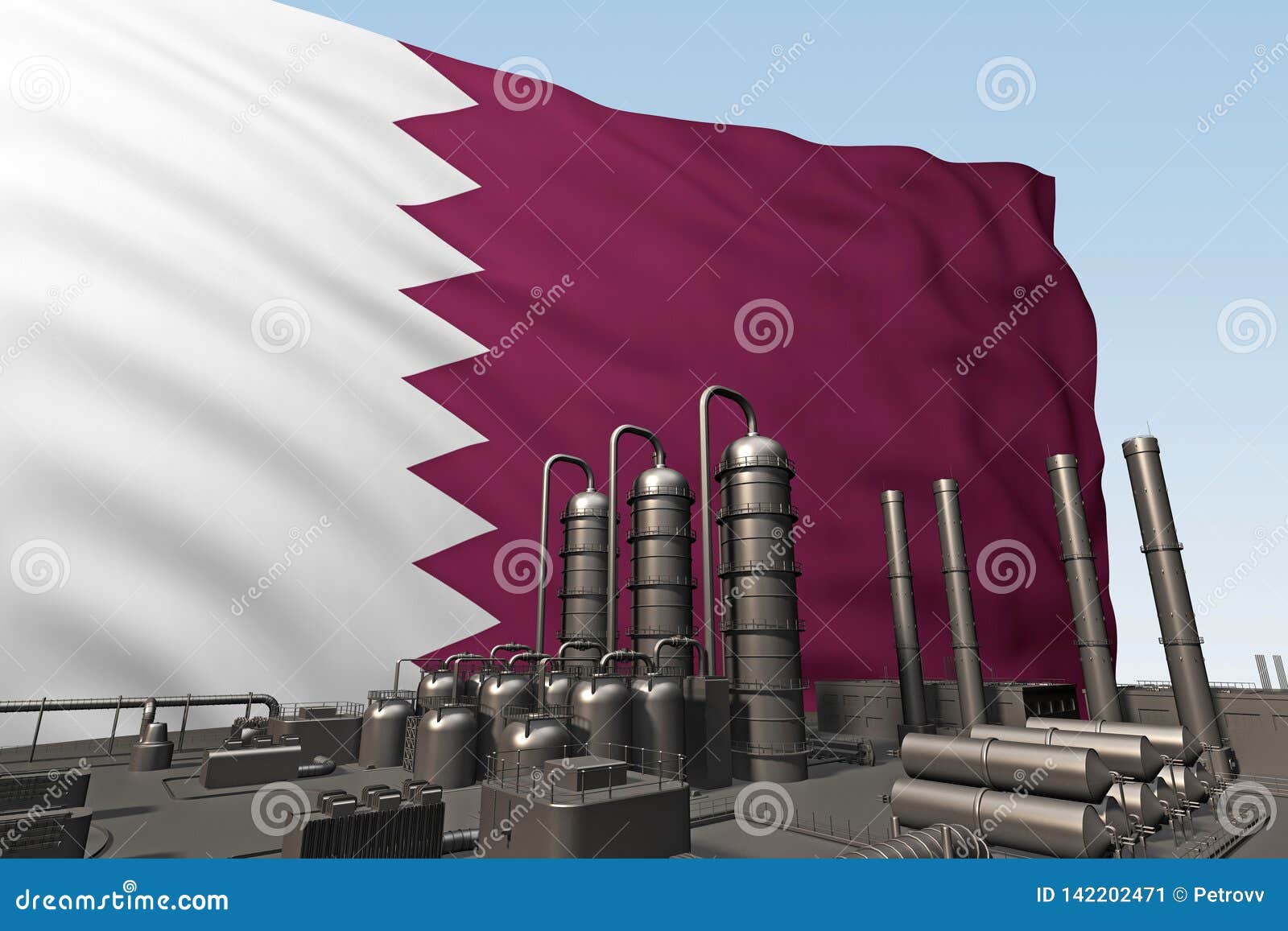 Black Factory in Front of Flag Qatar Stock Illustration - Illustration ...