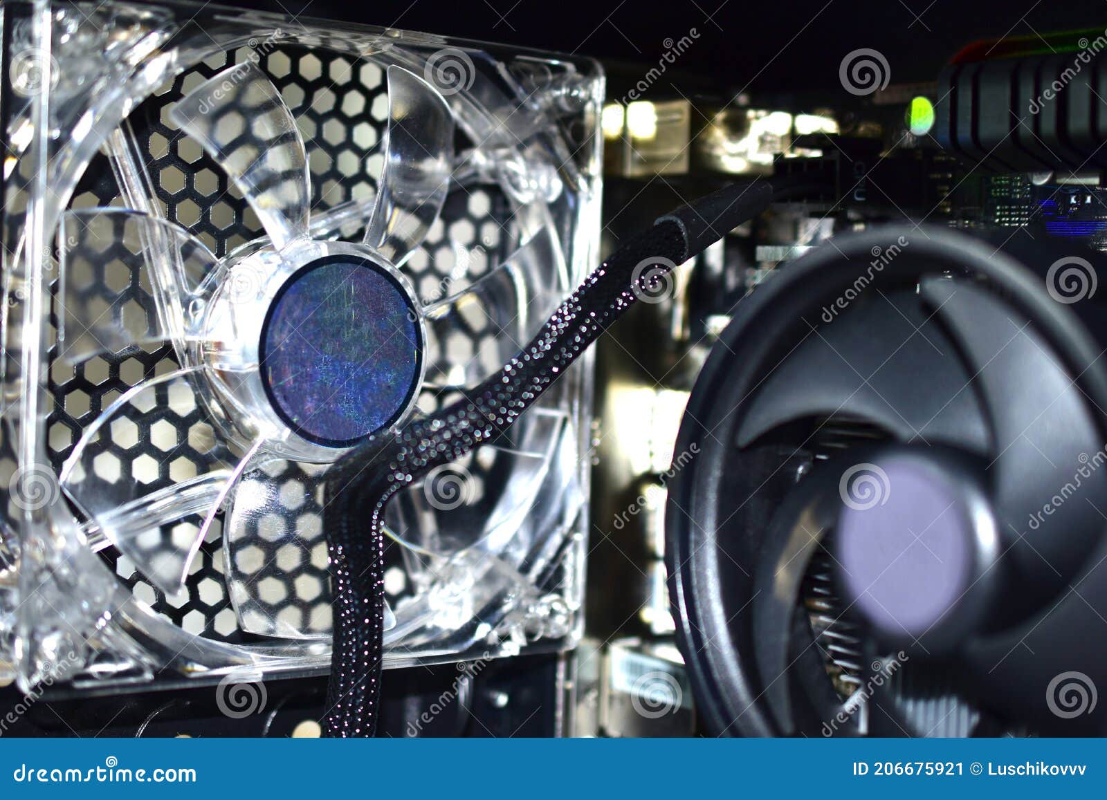 Black Fans on the Motherboard in the PC and Processor Stock Image ...