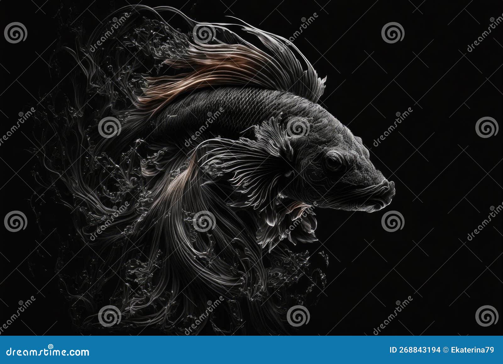 A Black Fantasy Fish on a Black Background. Created with Generative AI ...