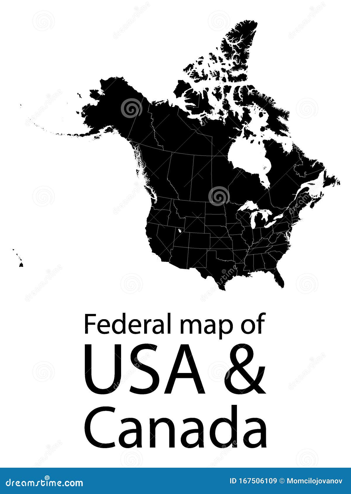 Black Federal Map Of USA And Canada Cartoon Vector | CartoonDealer.com ...