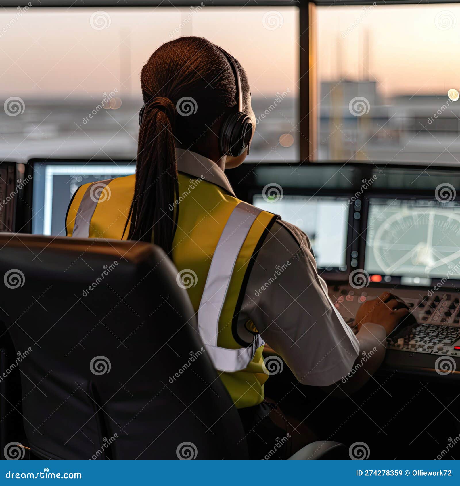 Female Air Traffic Controller at Work. a Generative AI Photo-realistic ...
