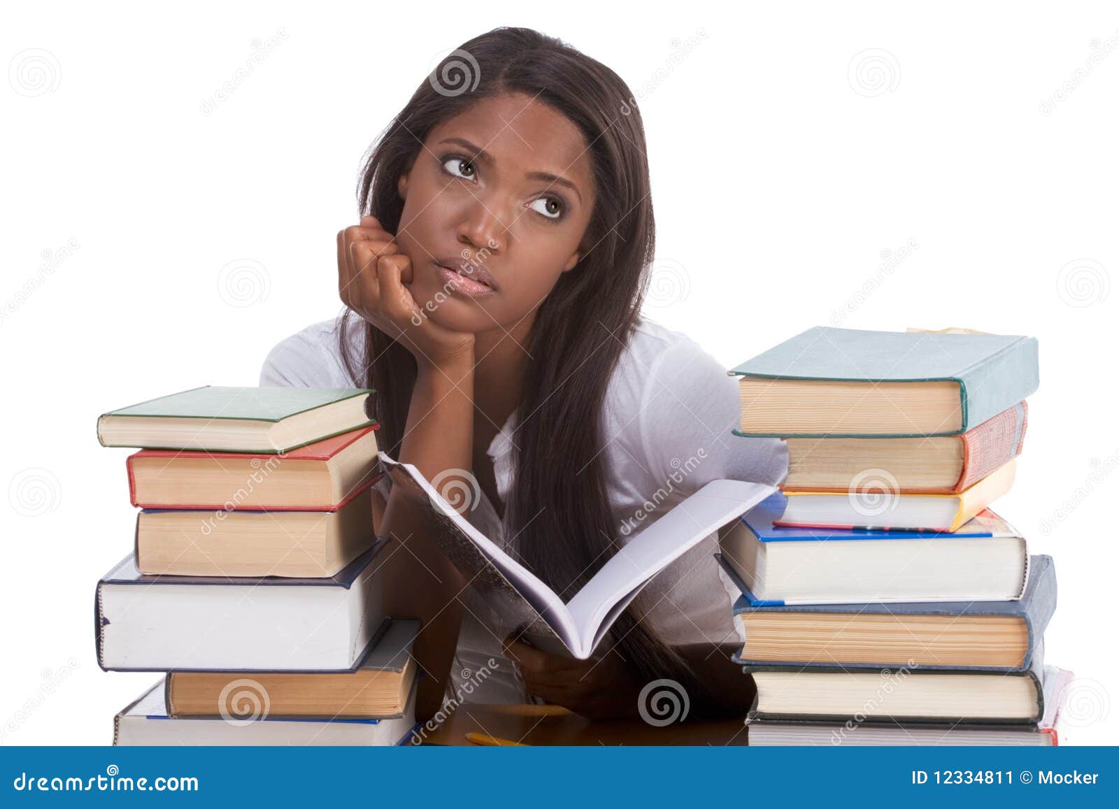 Black Female College Student by Stack of Books Stock Image - Image of ...