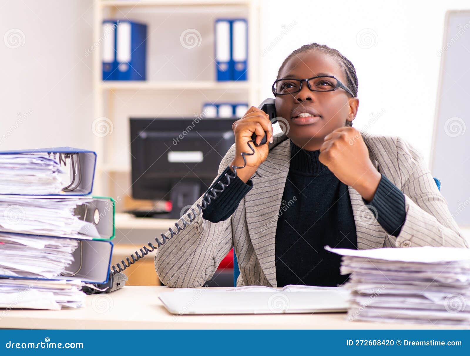 Black Female Employee Unhappy with Excessive Work Stock Photo - Image ...