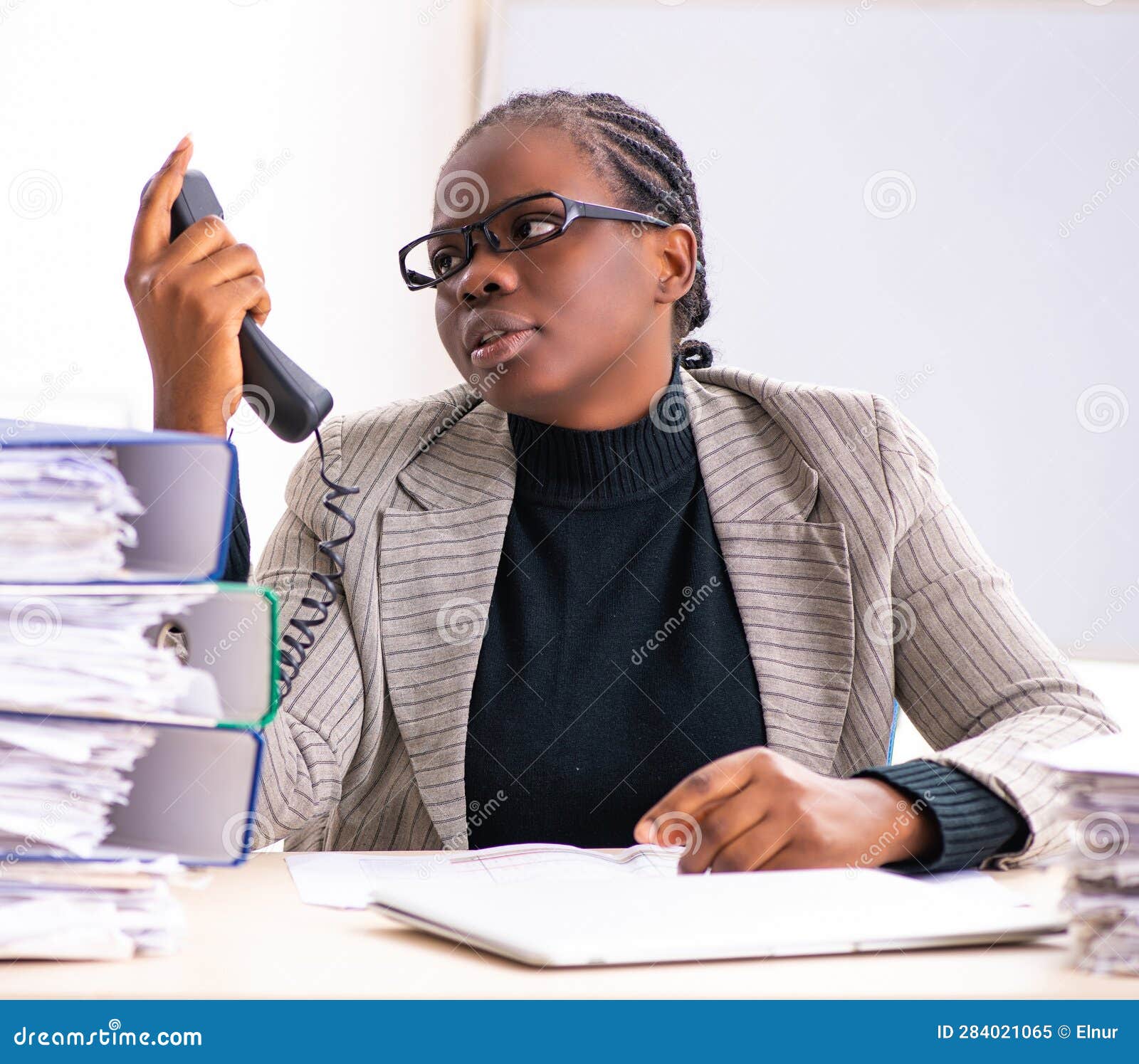 Black Female Employee Unhappy with Excessive Work Stock Image - Image ...