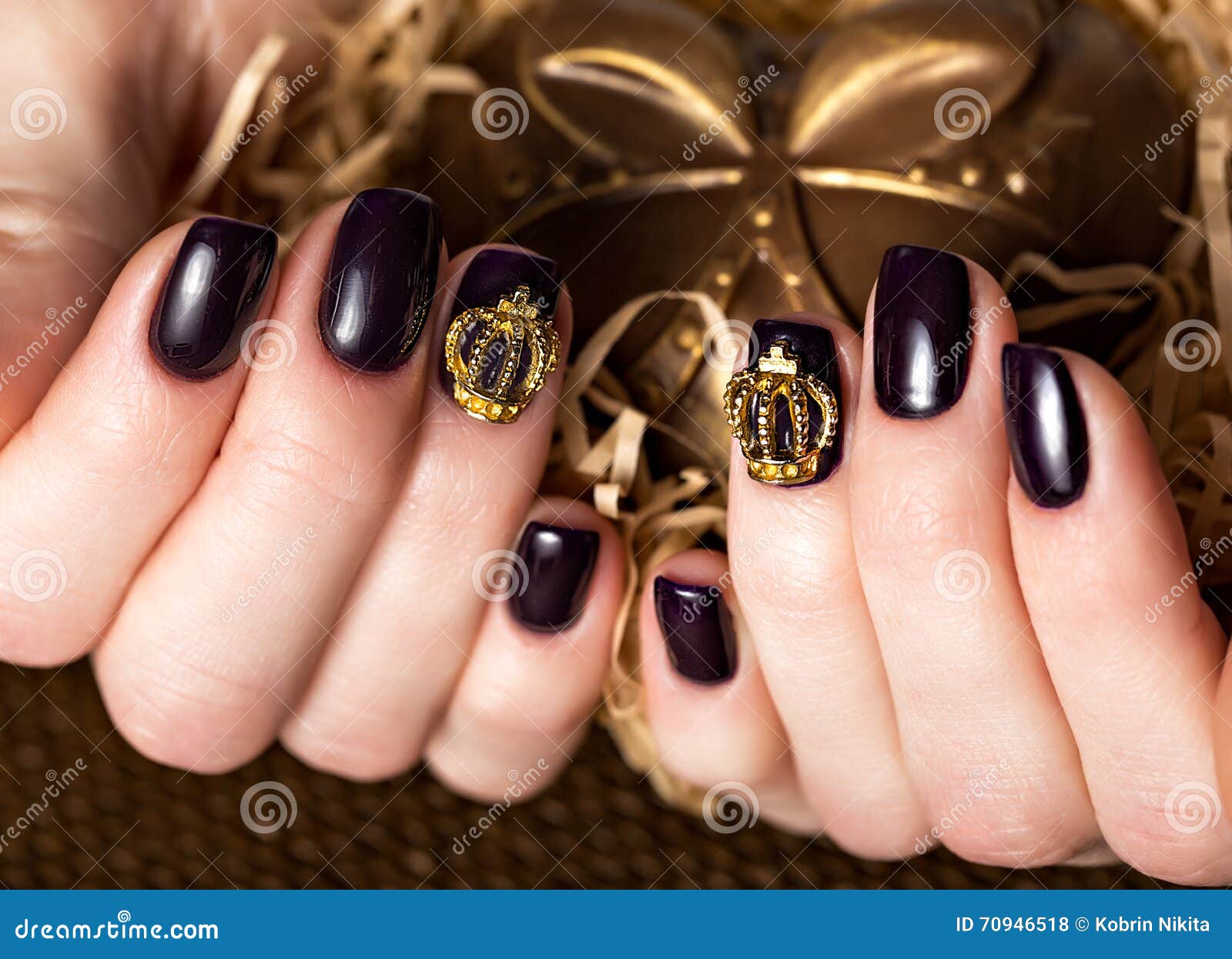 Black Female Manicure Nails Closeup with Crown Stock Photo - Image of ...