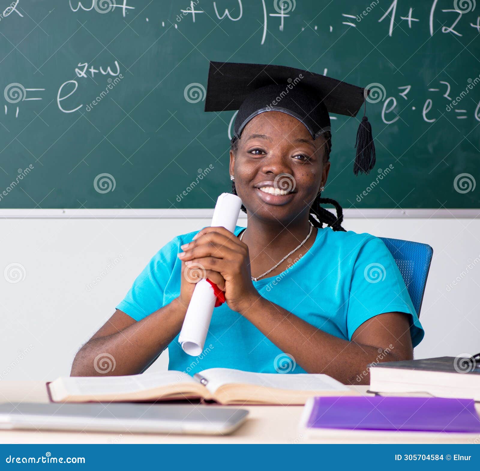 Black Female Student in Front of Chalkboard Stock Photo - Image of ...