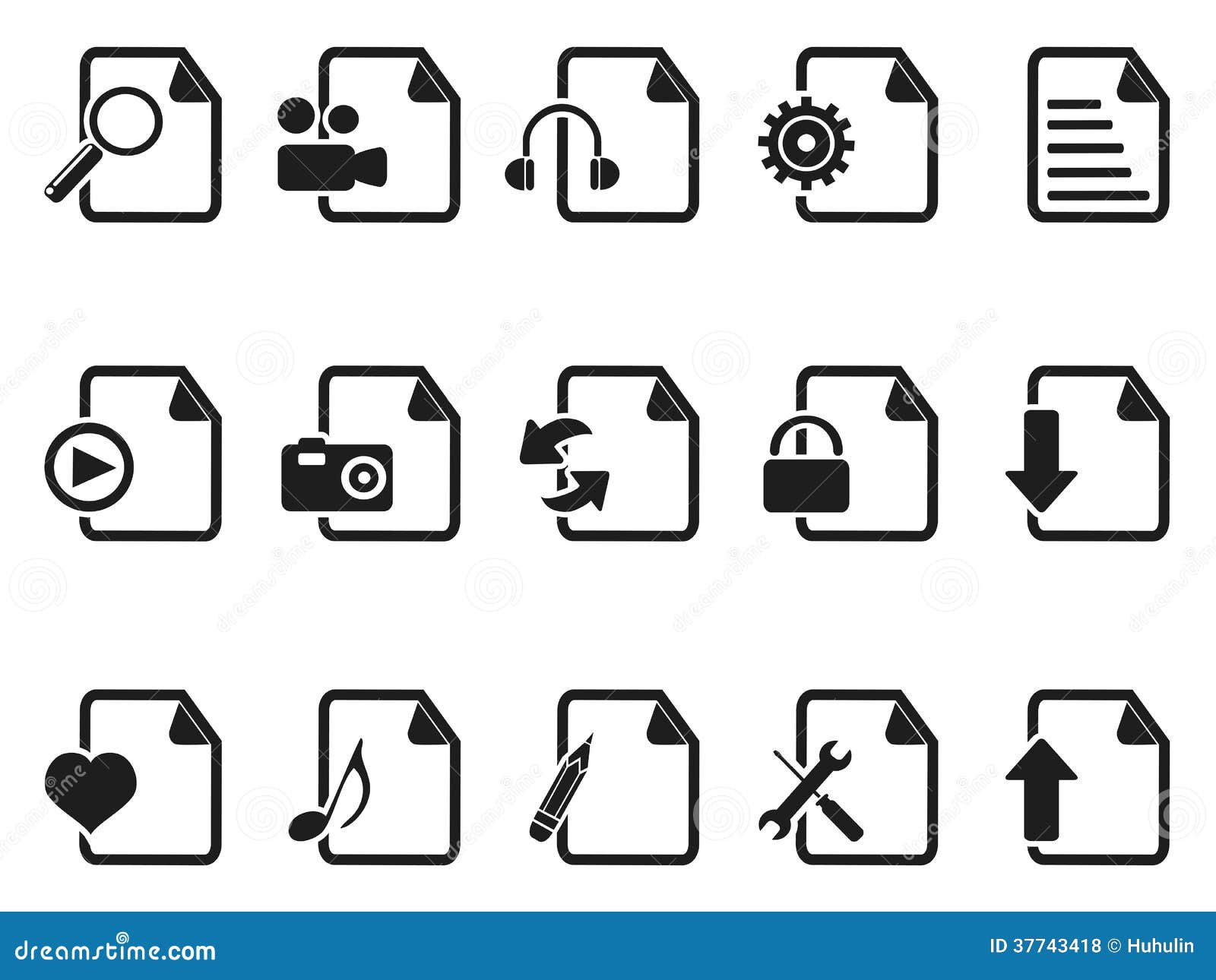 Black Files and Documents Icons Set Stock Vector - Illustration of ...