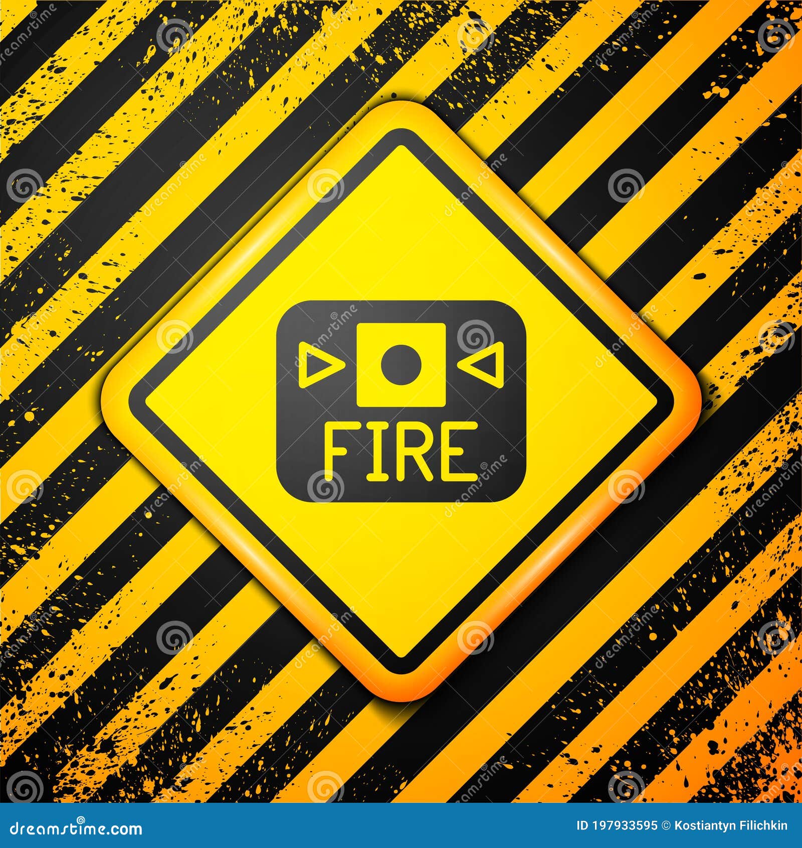 Black Fire Alarm System Icon Isolated on Yellow Background. Pull Danger ...