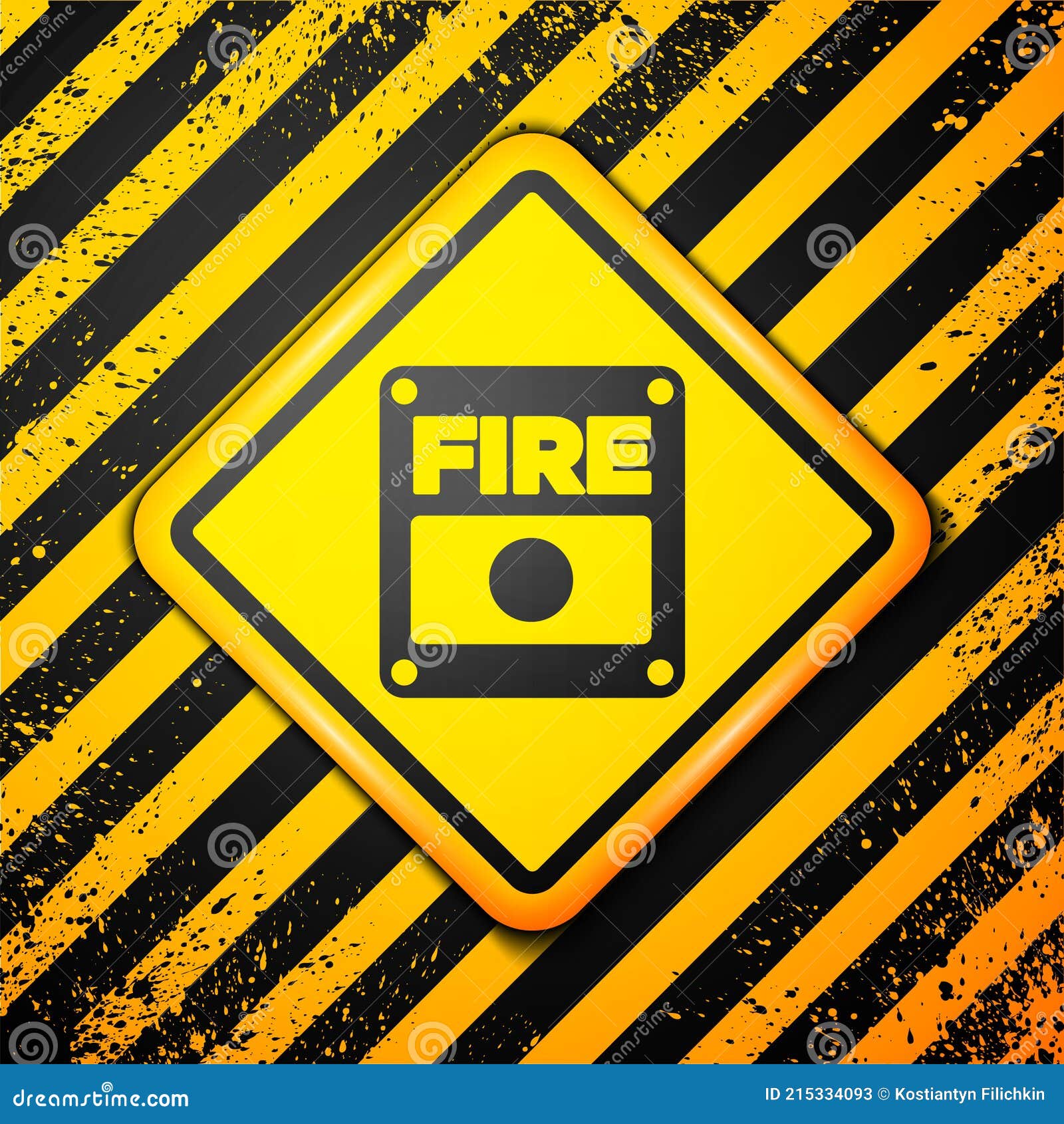 Black Fire Alarm System Icon Isolated on Yellow Background. Pull Danger ...